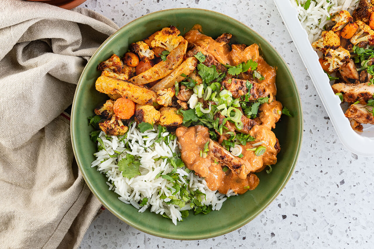 Grilled butter chicken thigh bowl