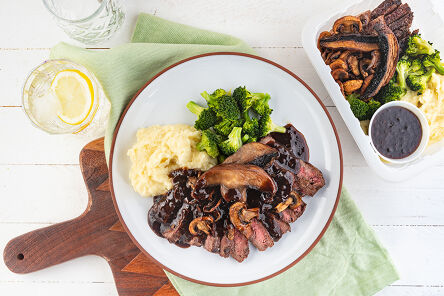 6. Grilled beef steak, French onion sauce