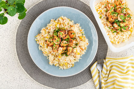 3. Roasted garlic butter shrimp risotto