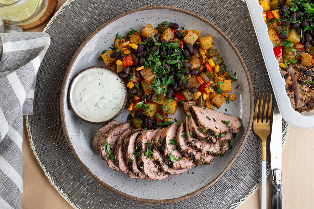 Honey-mustard grilled pork filet, ranch sauce