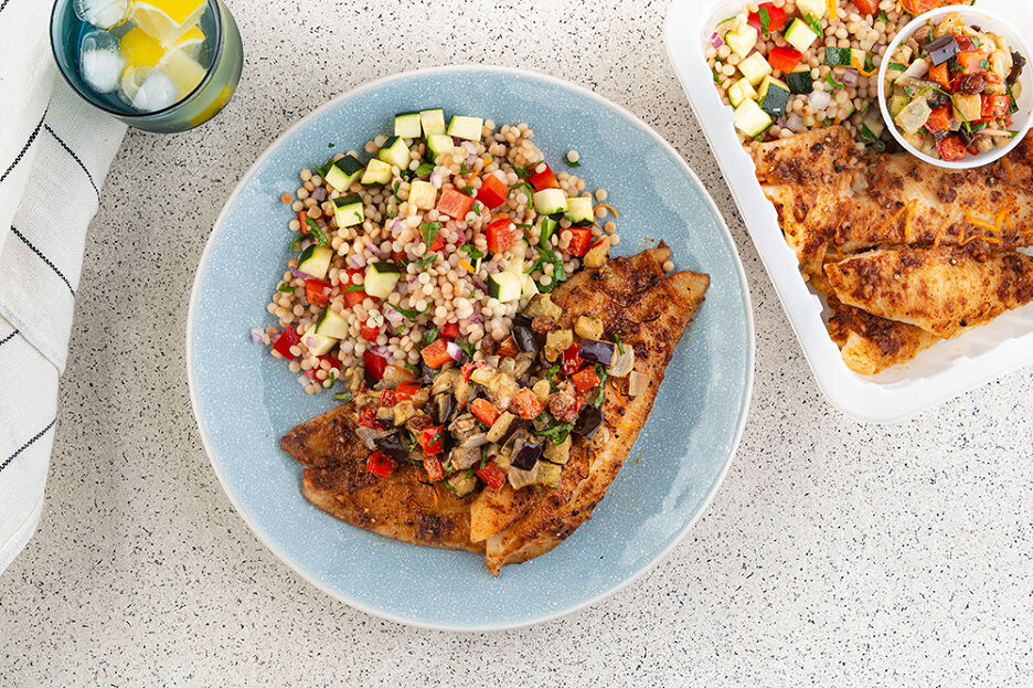 4. Poisson blanc rôti à la méditerranéenne, caponata aux fines herbes